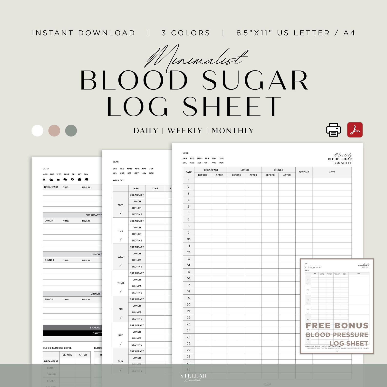 Printable Blood Sugar Tracker, Diabetic Log, Blood Sugar Log Sheet ...