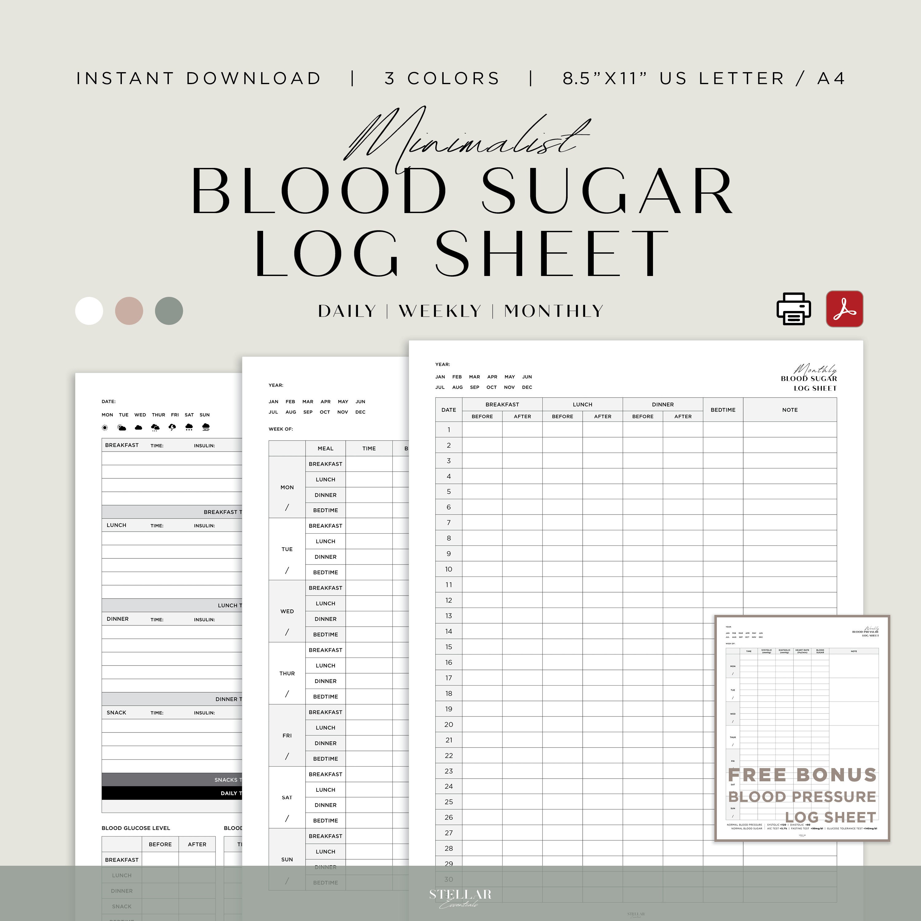 Printable Blood Sugar Tracker, Diabetic Log, Blood Sugar Log Sheet ...
