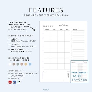 Weekly Meal Planner Printable Grocery Lists, Digital Meal Prep Planner ...