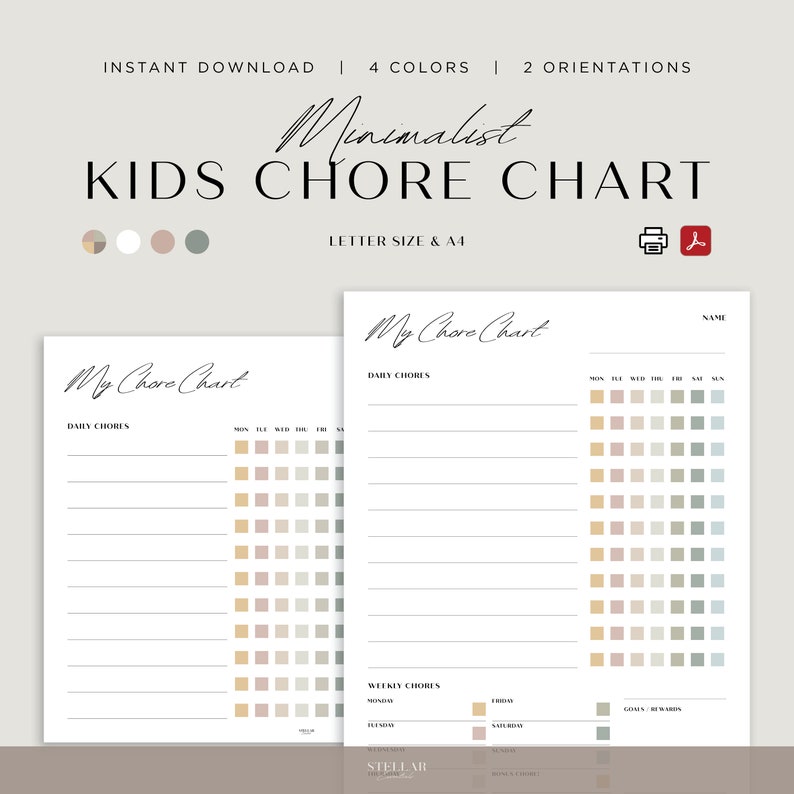Editable Kids Chore Chart, Minimalist Cleaning Checklist, Printable ...
