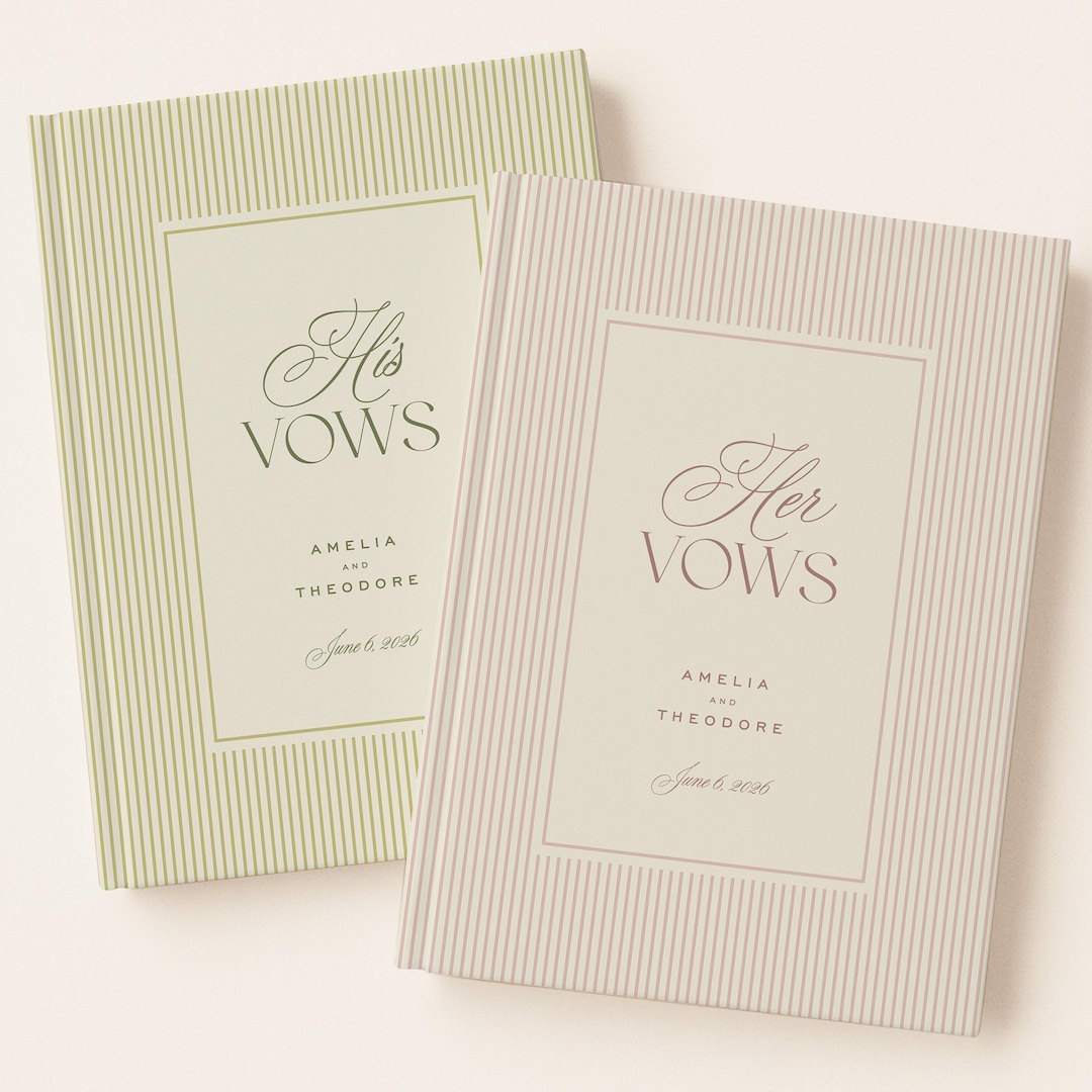 Vintage Pinstripe Wedding Vow Book: Personalized His and Her Vows ...