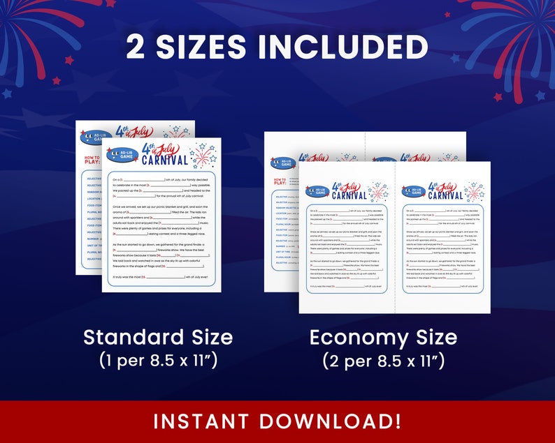 Mad Libs-style "4th of July Carnival" Game Printable Game Independence ...