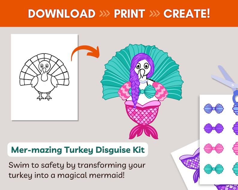 Turkey Disguise Printable | Mermaid Turkey in Disguise | Disguise a ...