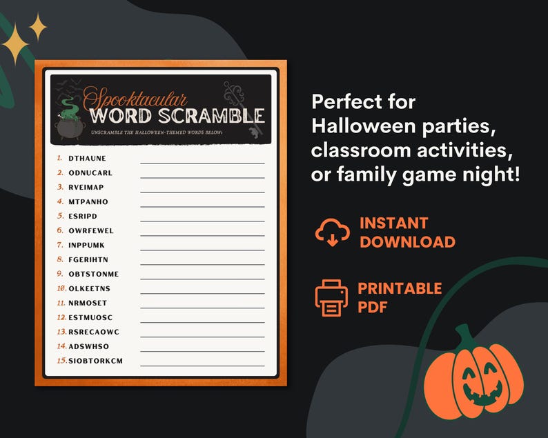 Halloween Word Scramble Game | Printable Party Activity (PDF) - Etsy