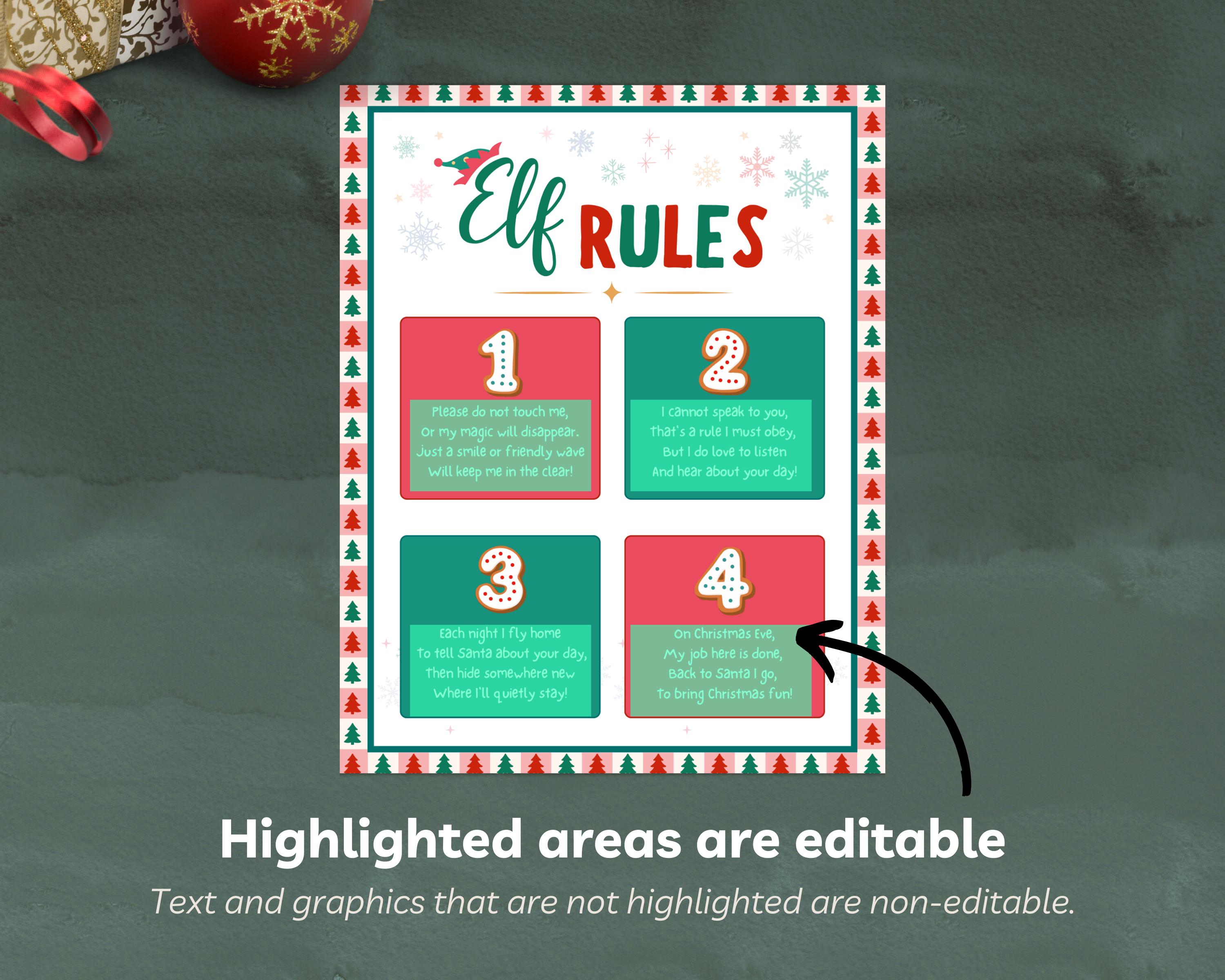 Elf Rules Sign | Editable Elf Rules for Elf on the Shelf Printable ...
