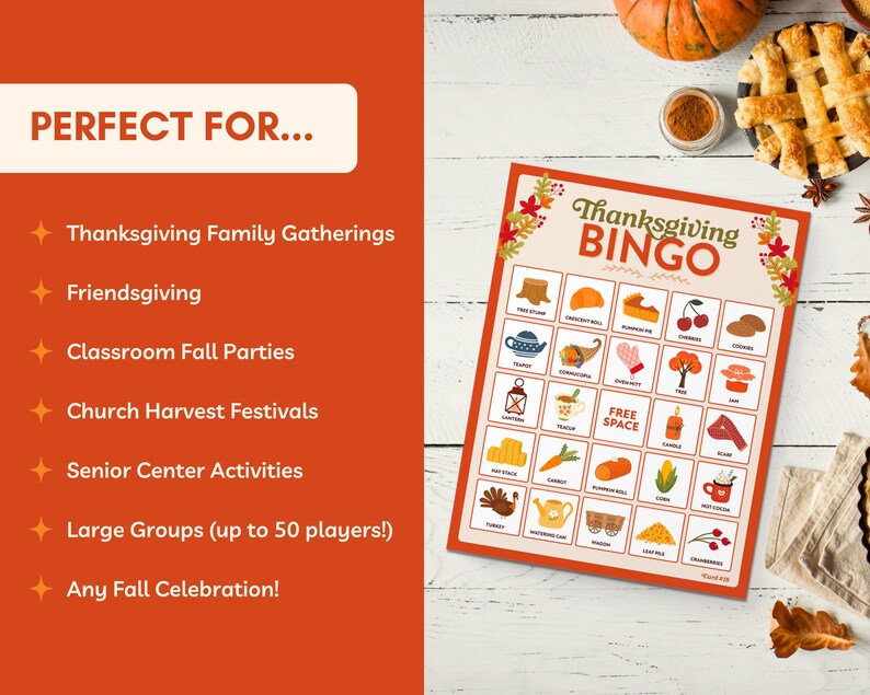 Thanksgiving BINGO Cards Printable | Thanksgiving Games Bingo | 50 ...