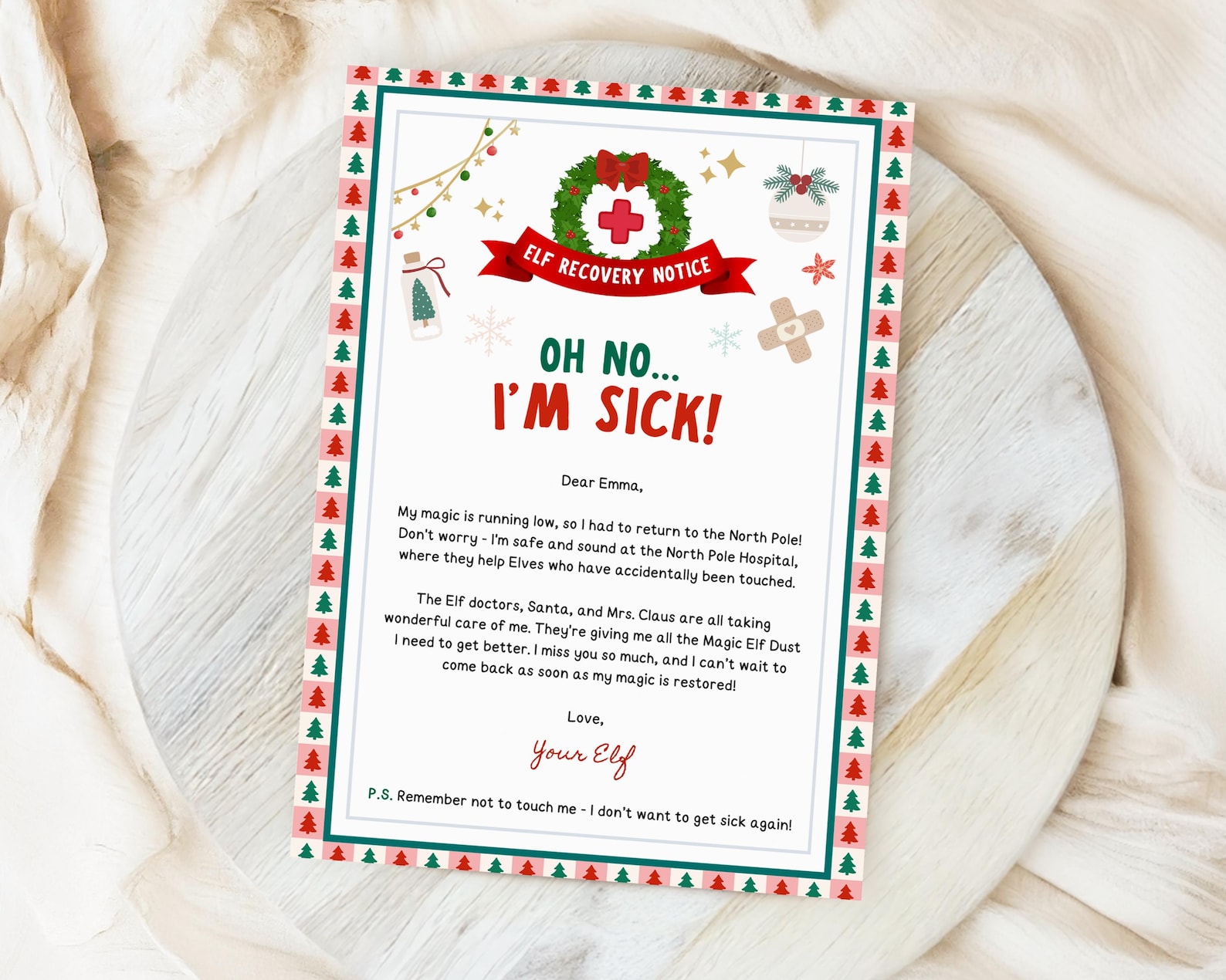 Elf Sick Letter Editable Elf Recovery Letter Holding the Elf Letter ...