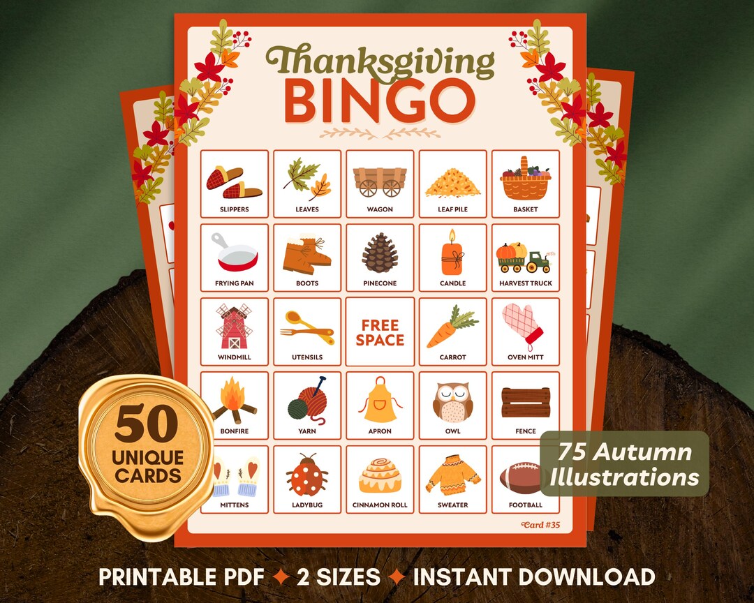 Thanksgiving BINGO Cards Printable | Thanksgiving Games Bingo | 50 ...