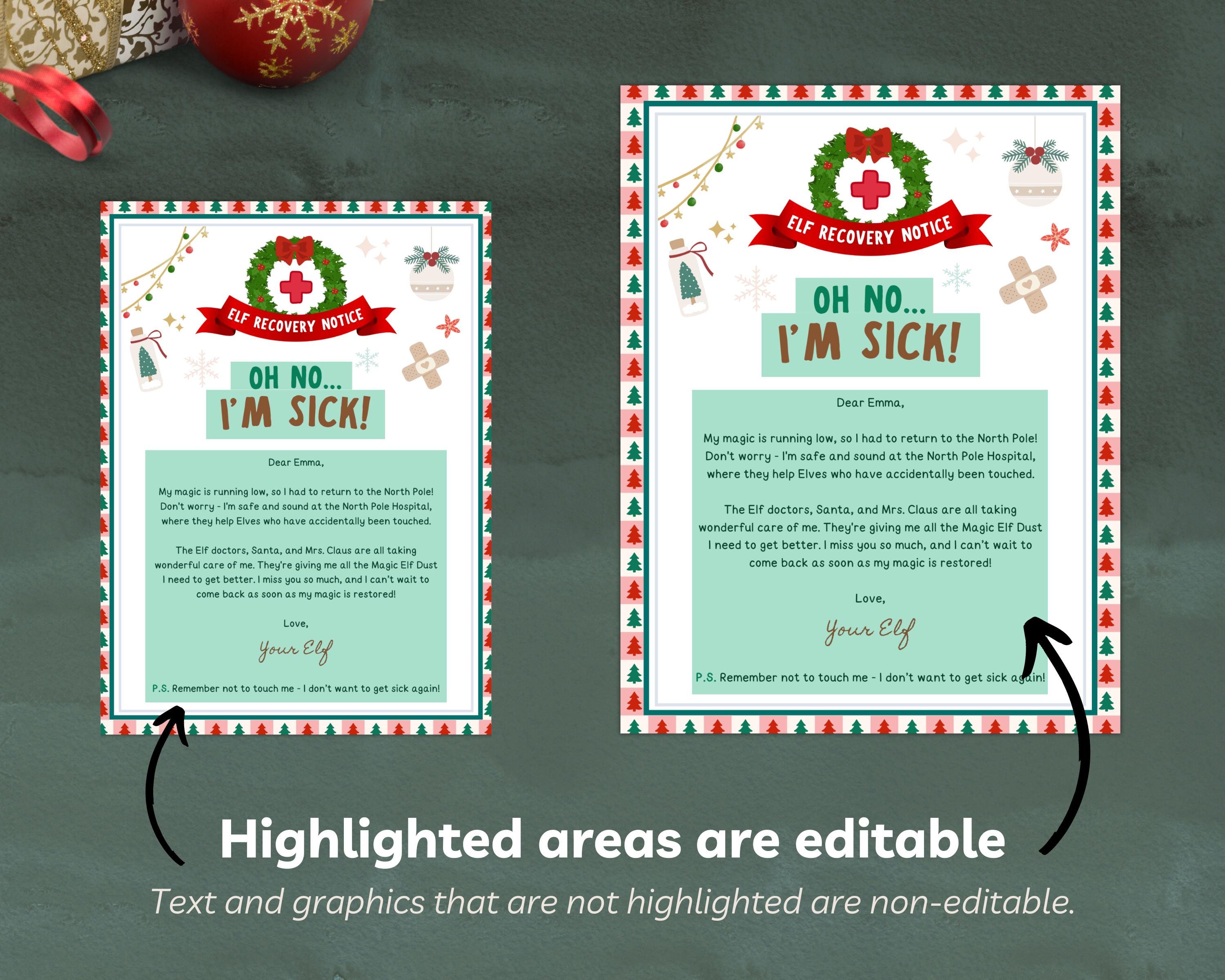 Elf Sick Letter Editable Elf Recovery Letter Holding the Elf Letter ...