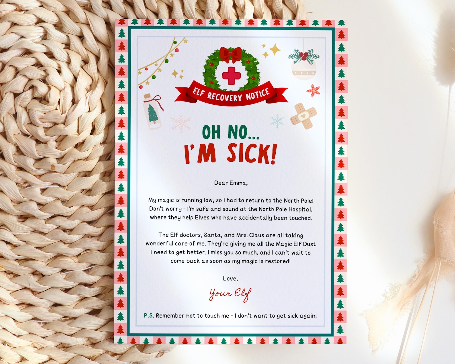 Elf Sick Letter Editable Elf Recovery Letter Holding the Elf Letter ...