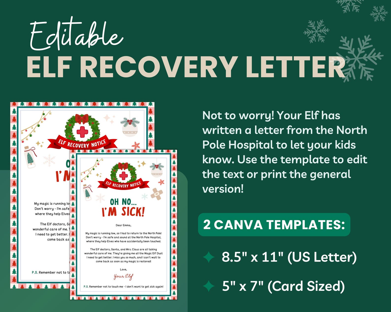 Elf Sick Letter Editable Elf Recovery Letter Holding the Elf Letter ...