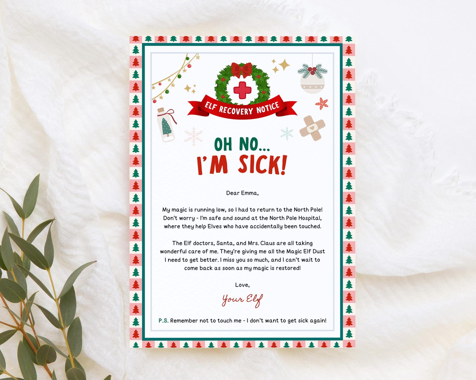 Elf Sick Letter Editable Elf Recovery Letter Holding the Elf Letter ...