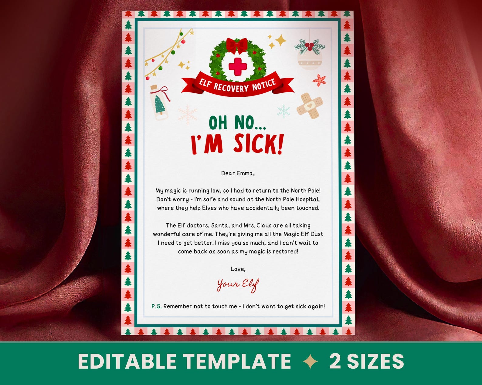 Elf Sick Letter Editable Elf Recovery Letter Holding the Elf Letter ...