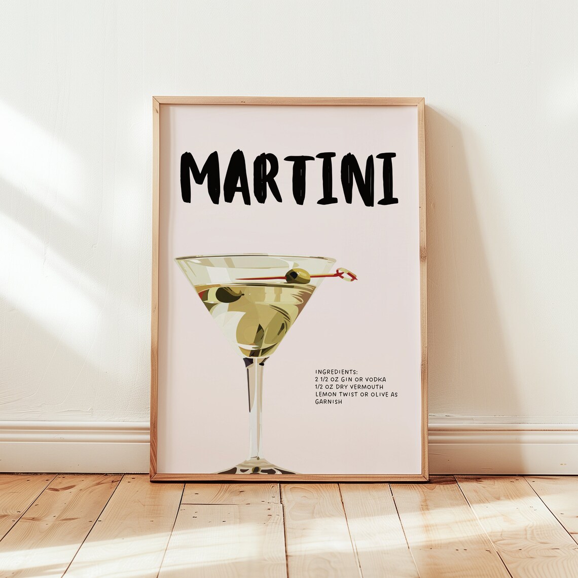 Martini Recipe Print: Classic Cocktail Bar Cart Decor (digital Download ...