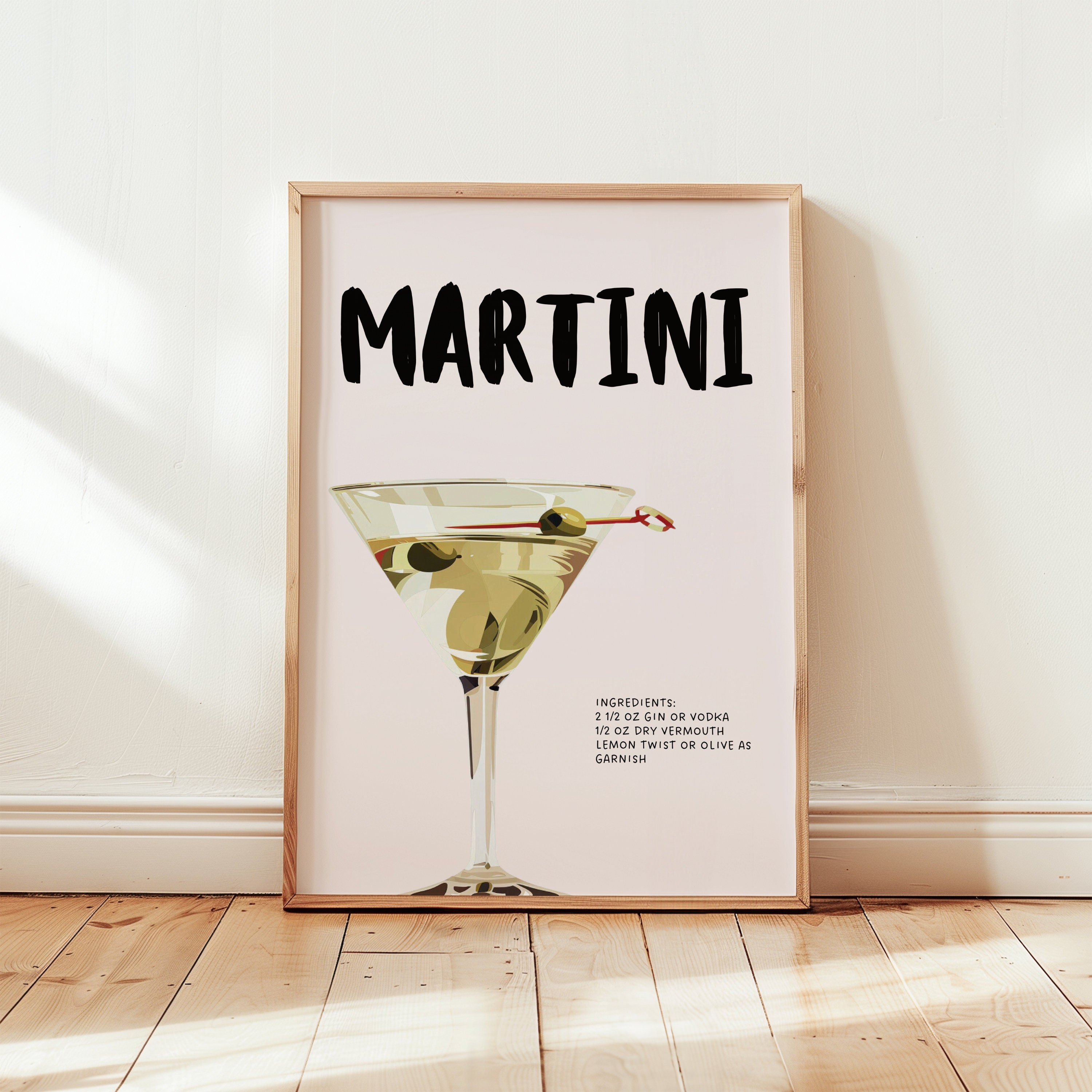 Martini Recipe Print: Classic Cocktail Bar Cart Decor (digital Download ...