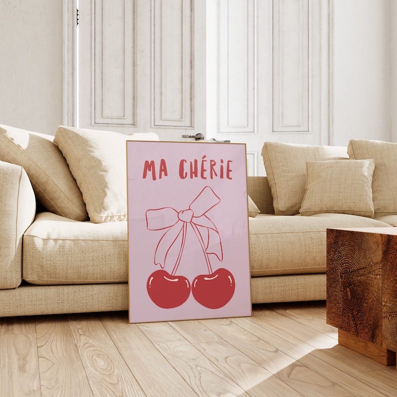 Ma Chérie Cherry Poster, Preppy Room Decor, Preppy Wall Art, Cute Girly ...