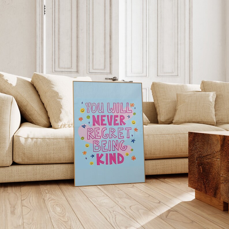 You Will Never Regret Being Kind Print, Preppy Room Decor, Trendy Retro ...