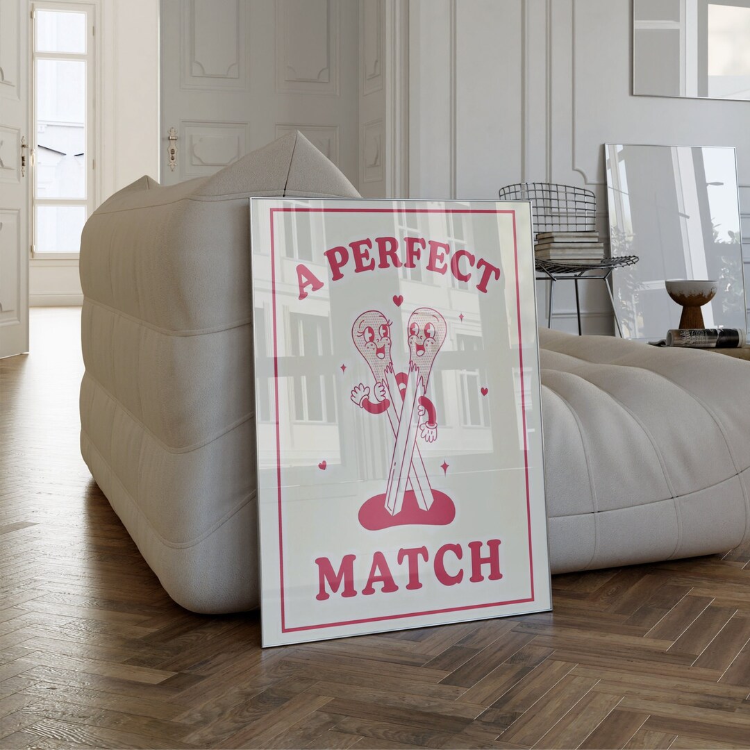 A Perfect Match Print, Maximalist Wall Art, Cute Retro Art, Pink Room ...