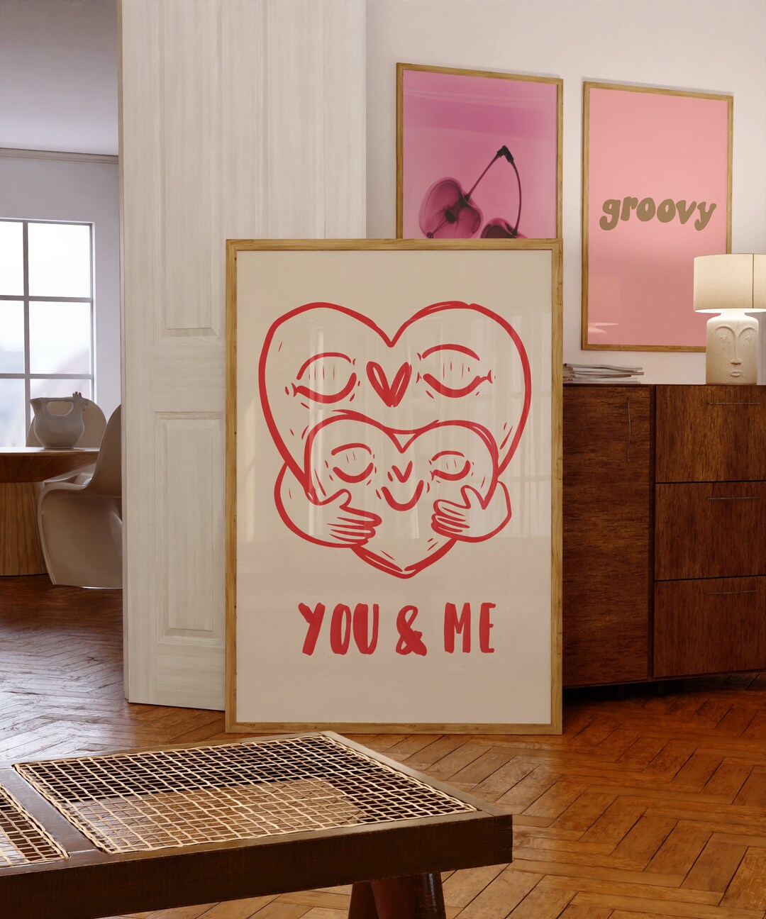 You & Me Heart Poster, Preppy Wall Art, Coquette Style Decor, Pink and ...