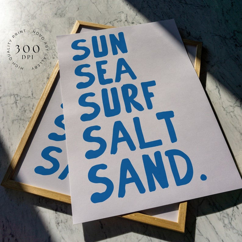 Sun Sea Sand Poster Soft Blue Print, Trendy Coastal Wall Art, Beach ...