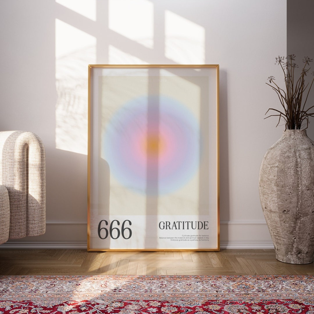 Angel Number 666 Gratitude Poster, Gradient Aura Wall Art, Spiritual ...