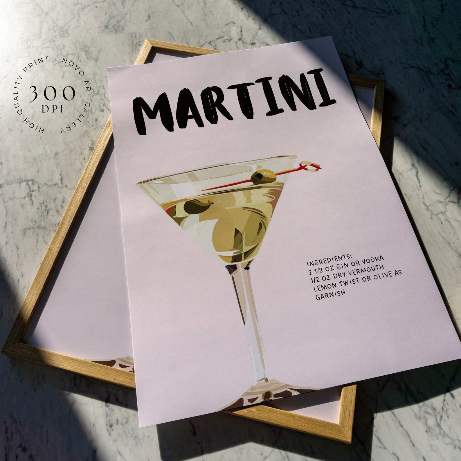 Martini Recipe Print: Classic Cocktail Bar Cart Decor (digital Download ...