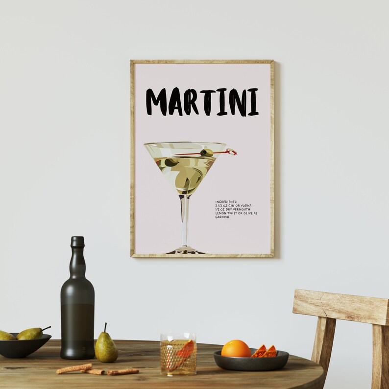 Martini Recipe Print: Classic Cocktail Bar Cart Decor (digital Download ...
