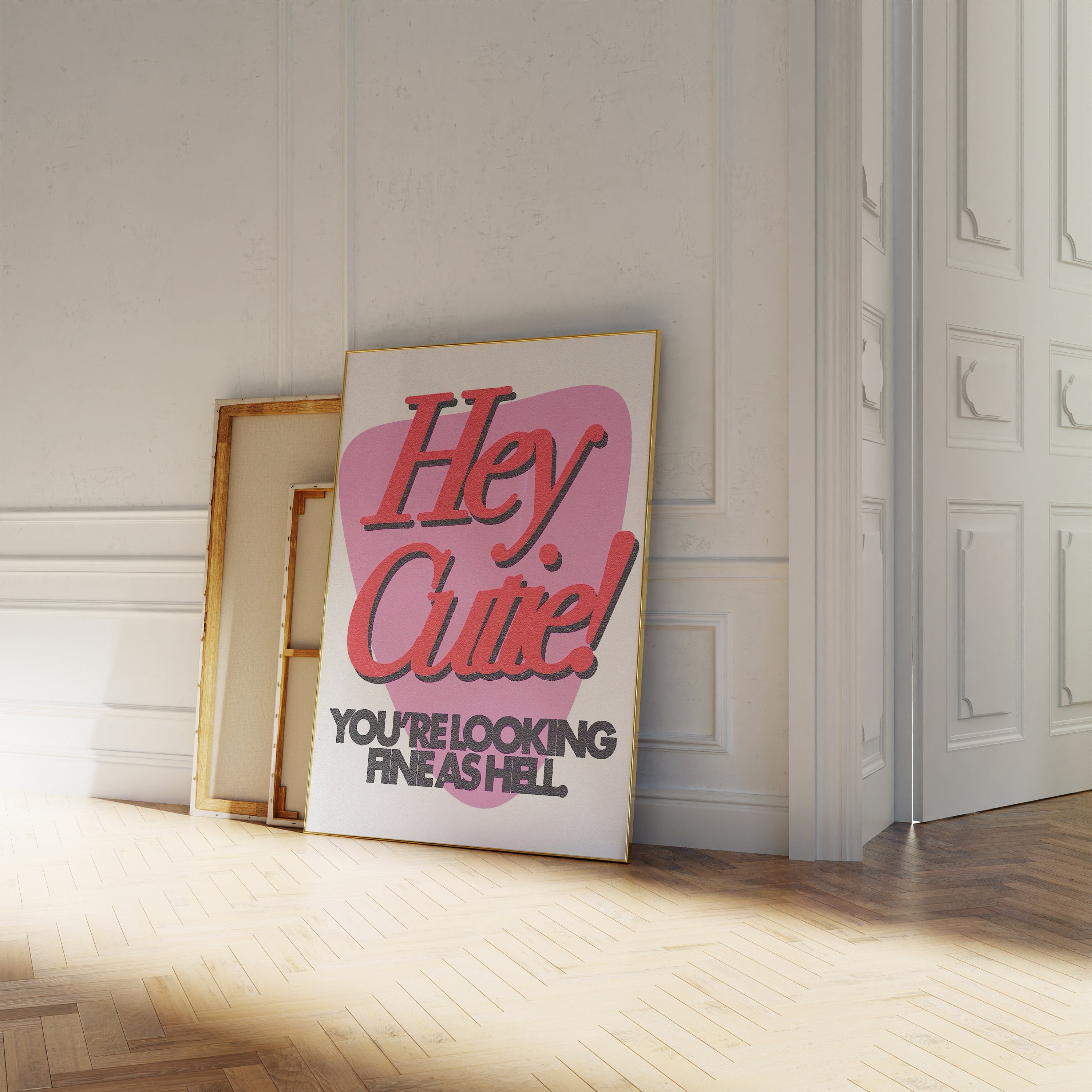 Hey Cutie Poster, Preppy Room Decor, Trendy Retro Wall Art, Aesthetic ...