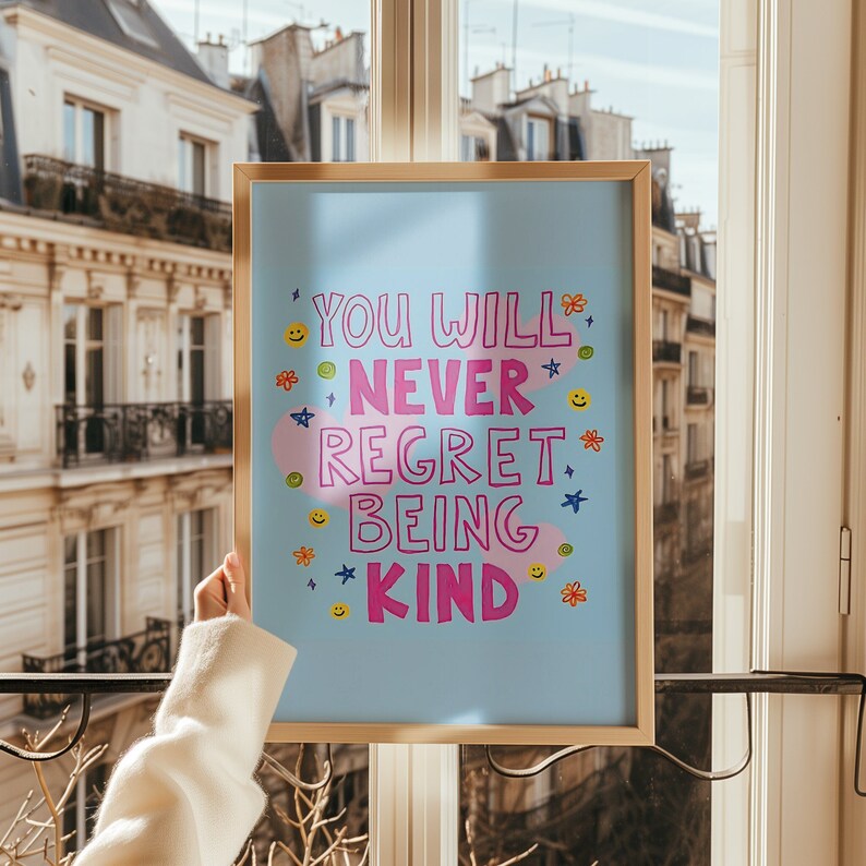 You Will Never Regret Being Kind Print, Preppy Room Decor, Trendy Retro ...