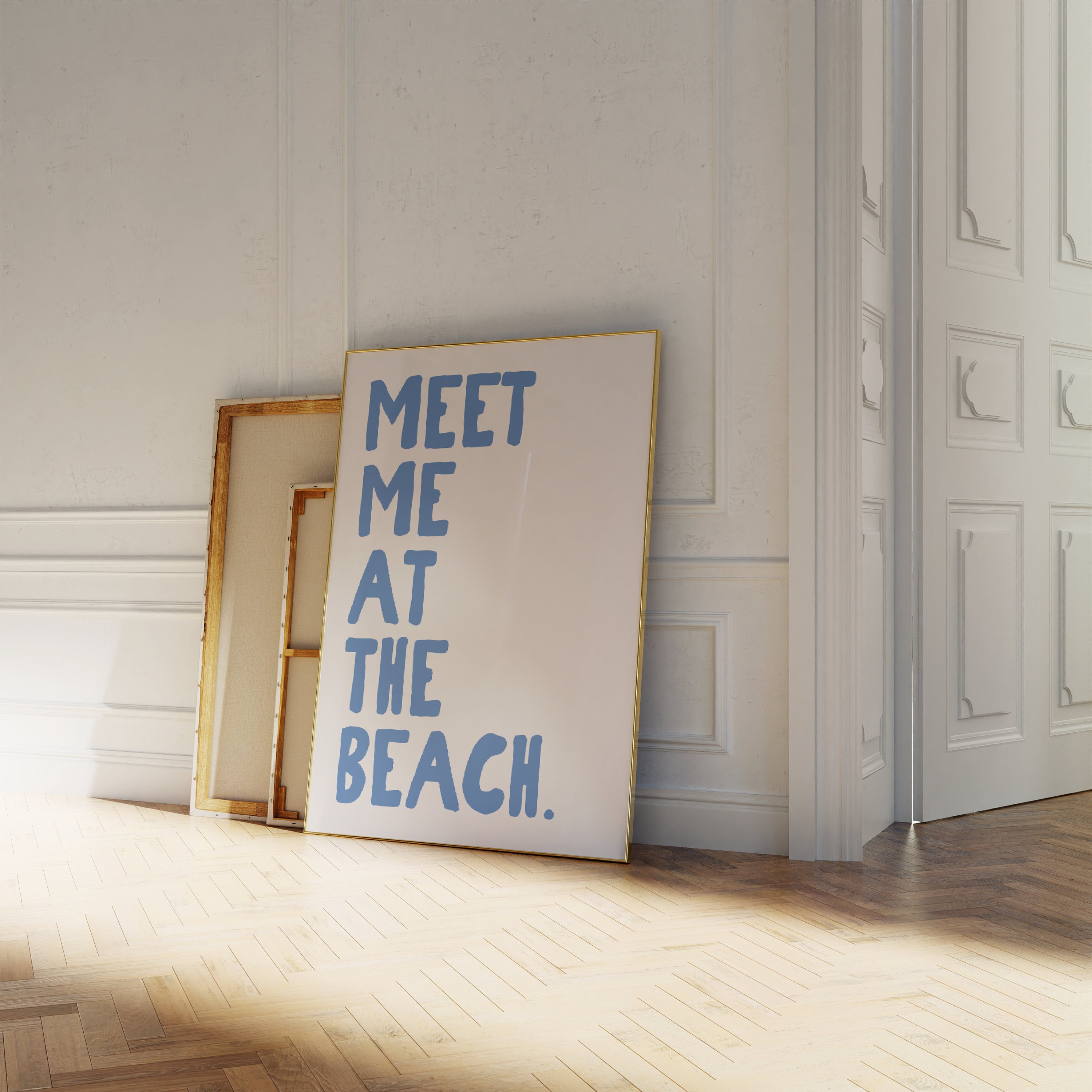Meet Me at the Beach Poster Soft Blue Print, Trendy Coastal Wall Art ...