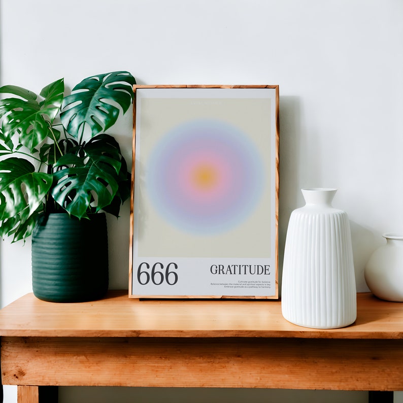 Angel Number 666 Gratitude Poster, Gradient Aura Wall Art, Spiritual ...