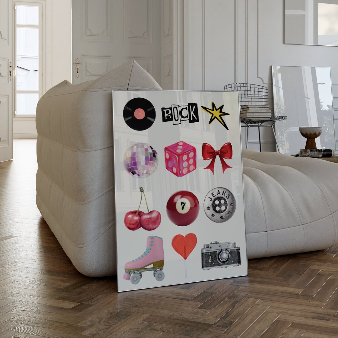 80s Retro Collage Print: Rock, Disco, Roller Skate Art (digital ...