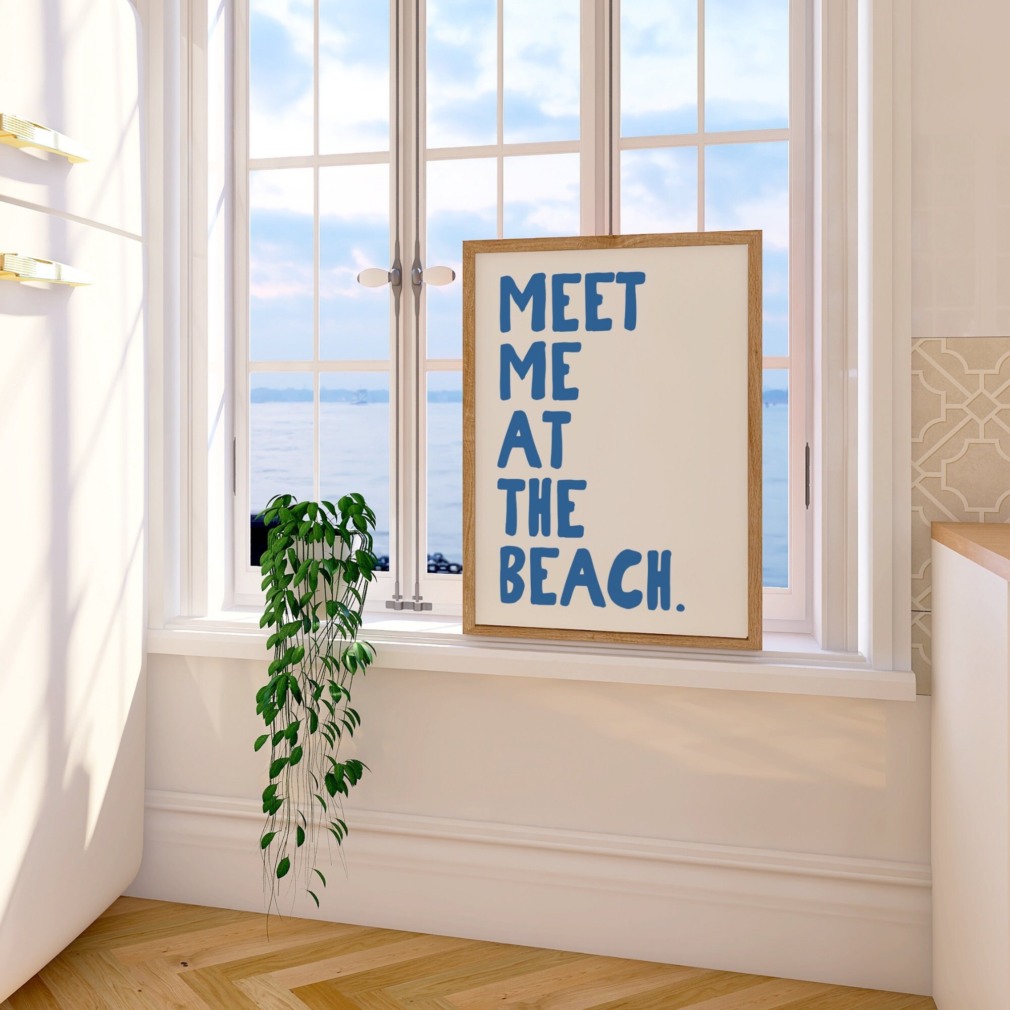 Meet Me at the Beach Poster Soft Blue Print, Trendy Coastal Wall Art ...