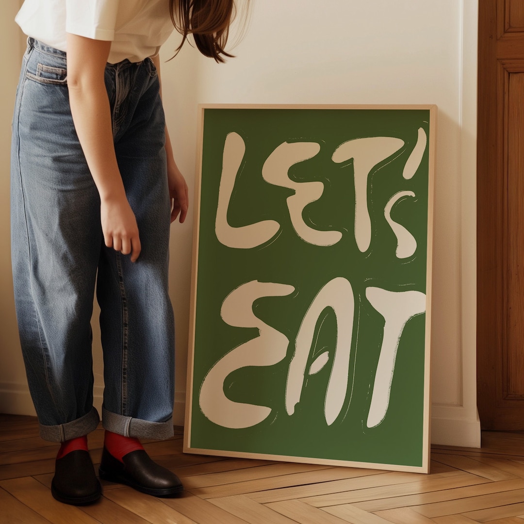 Let’s Eat Poster, Retro Hand Drawn Typography, Quirky Kitchen Wall Art ...