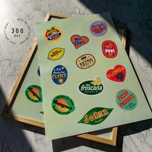 Trendy Retro Fruit Sticker Poster, Fun and Quirky Wall Decor, Colorful ...