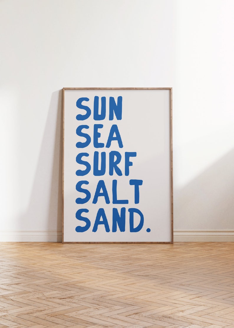 Sun Sea Sand Poster Soft Blue Print, Trendy Coastal Wall Art, Beach ...