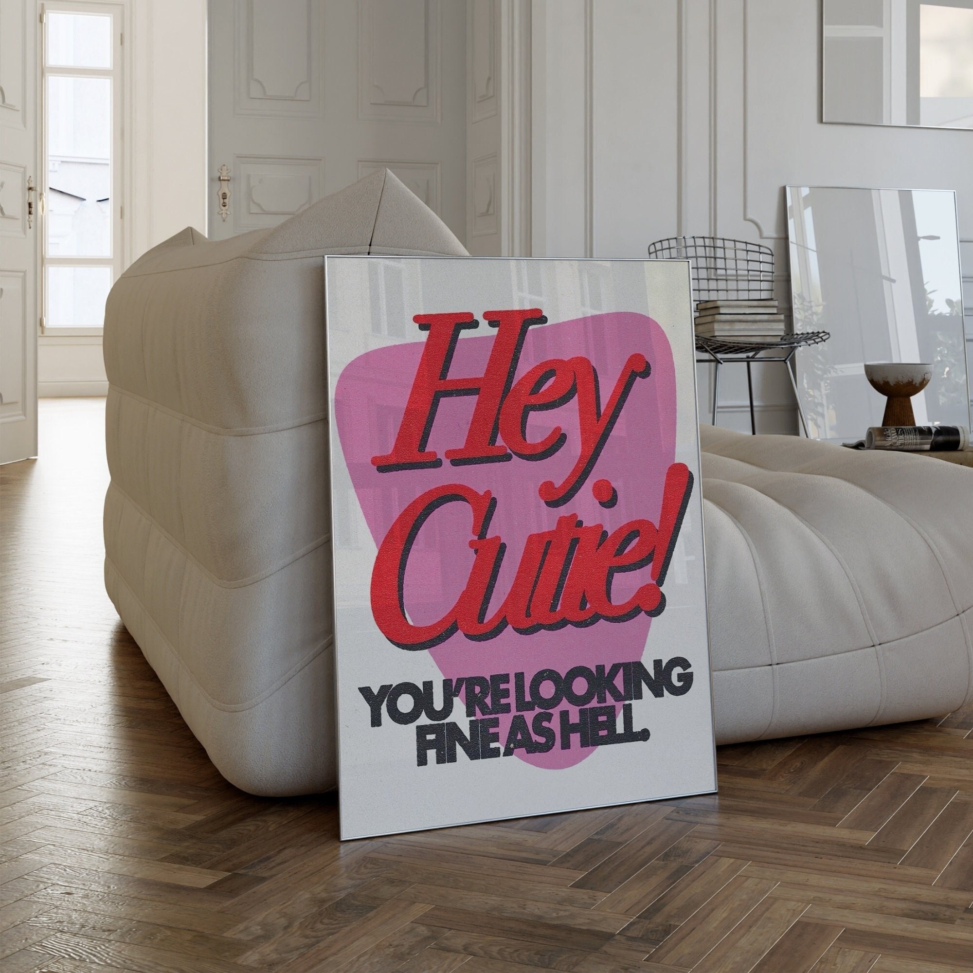 Hey Cutie Poster, Preppy Room Decor, Trendy Retro Wall Art, Aesthetic ...
