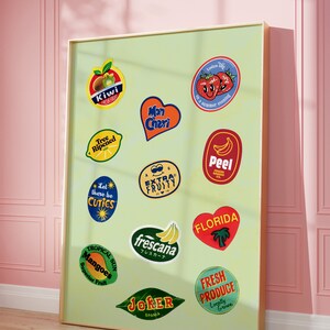 Trendy Retro Fruit Sticker Poster, Fun and Quirky Wall Decor, Colorful ...