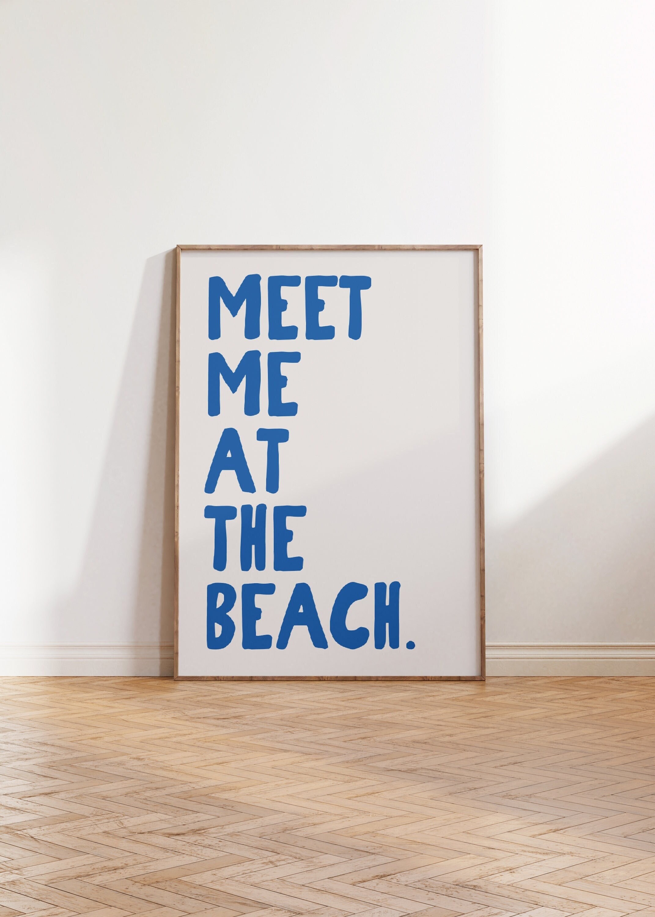 Meet Me at the Beach Poster Soft Blue Print, Trendy Coastal Wall Art ...