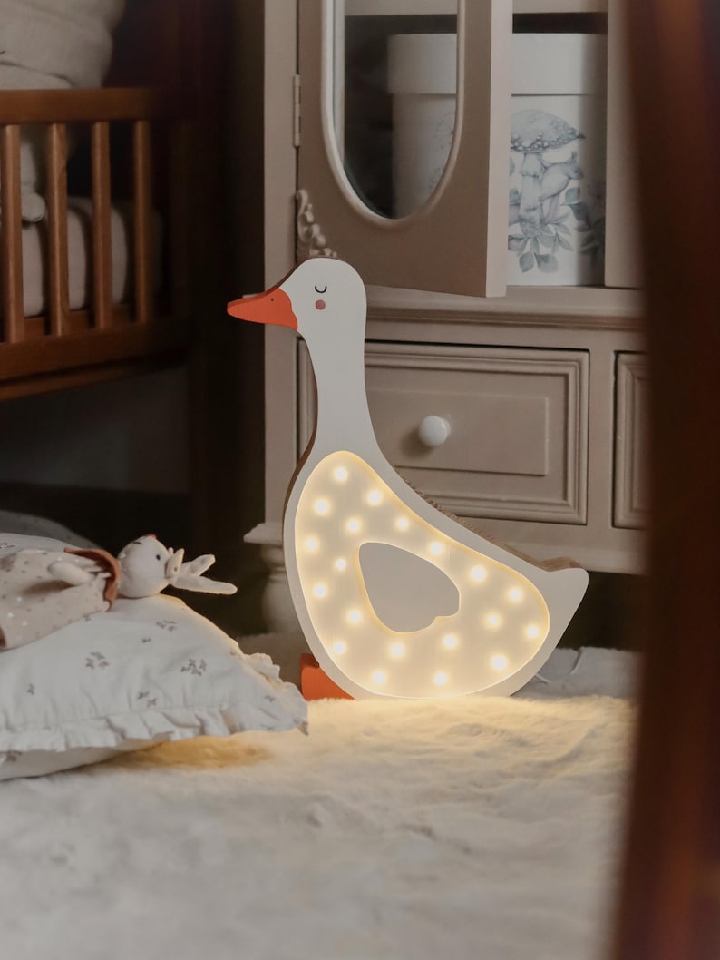 Wooden Goose Night Light: Nursery Lamp With Dimmer & Remote - Etsy