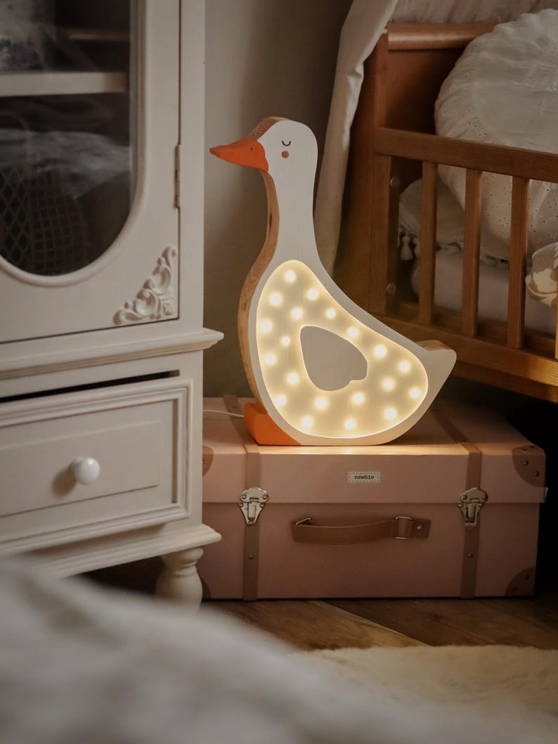 Wooden Goose Night Light: Nursery Lamp With Dimmer & Remote - Etsy