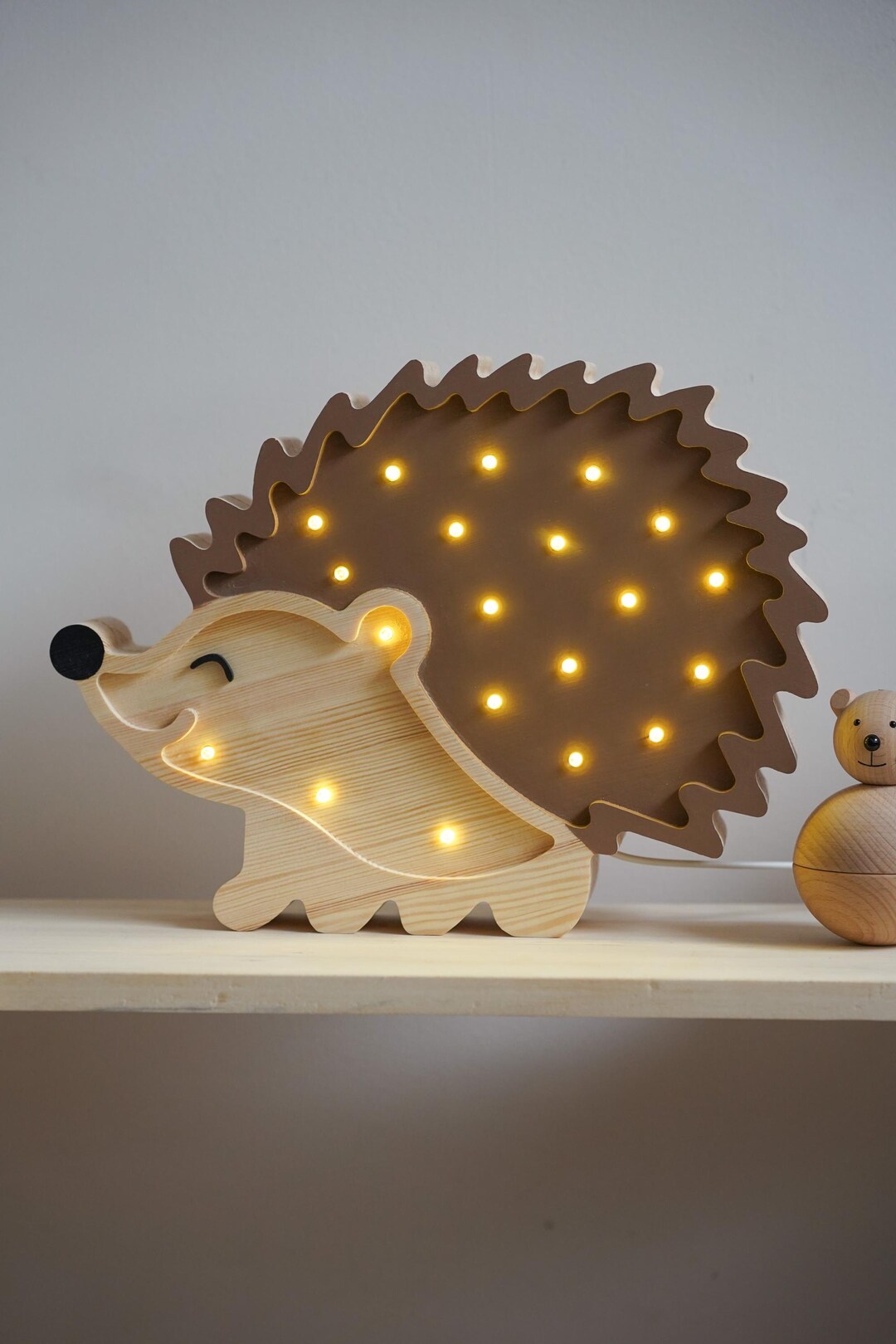 Personalized Wooden Hedgehog Lamp: Nursery Night Light, Kids Room Decor ...