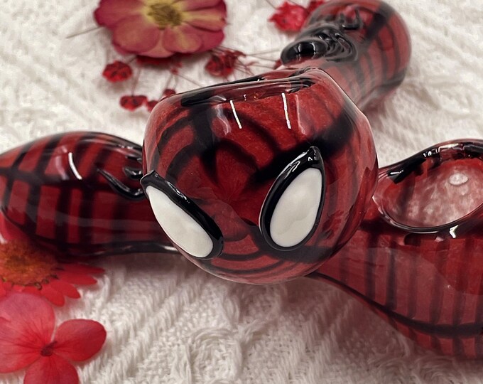 Spiderman Pipe, Red Glass Pipe, Art Glass Pipe, Spoon Pipe, Handmade ...