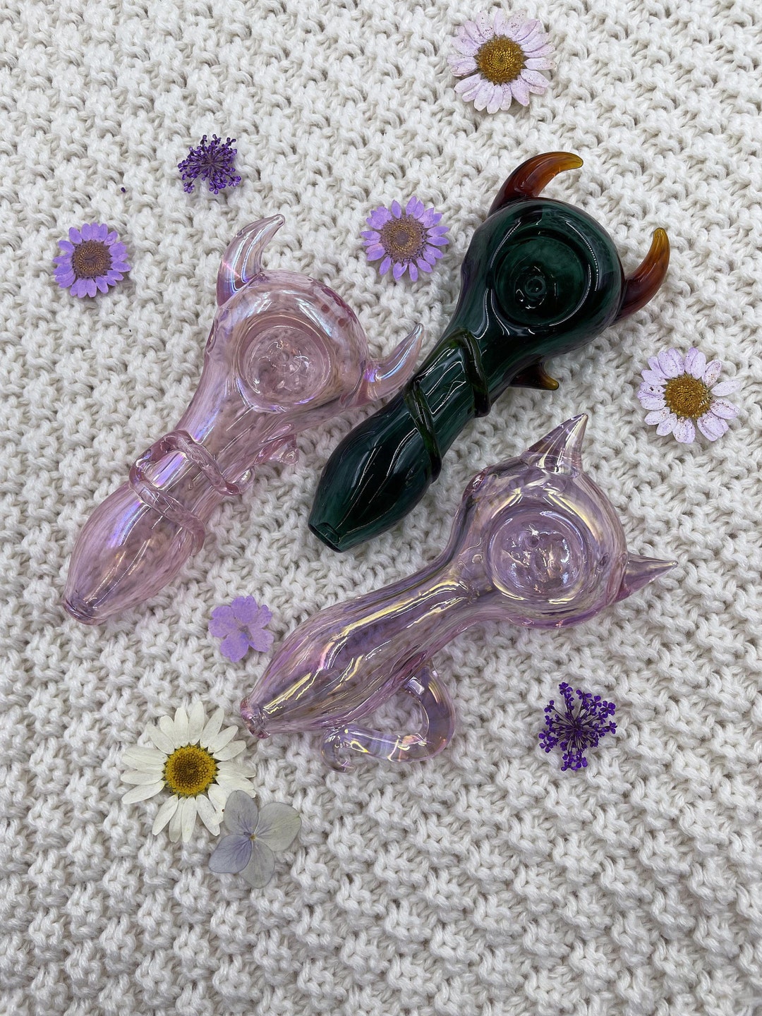 Devil's Pipe, Pink Glass Pipe, Coated Glass Pipe, Spoon Pipe, Handmade ...