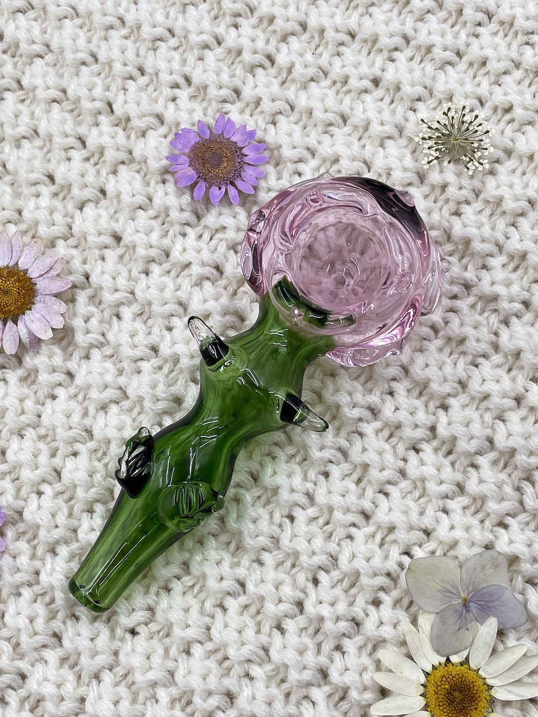 Rose Pipe, Pink Glass Pipe, Art Glass Pipe, Spoon Pipe, Handmade Glass ...