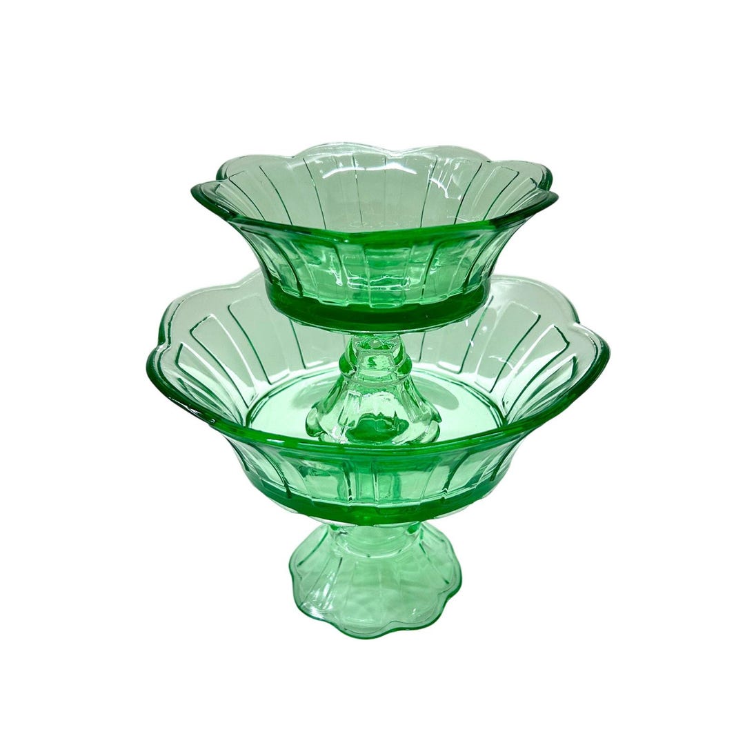 Green Glass Pedestal Bowl