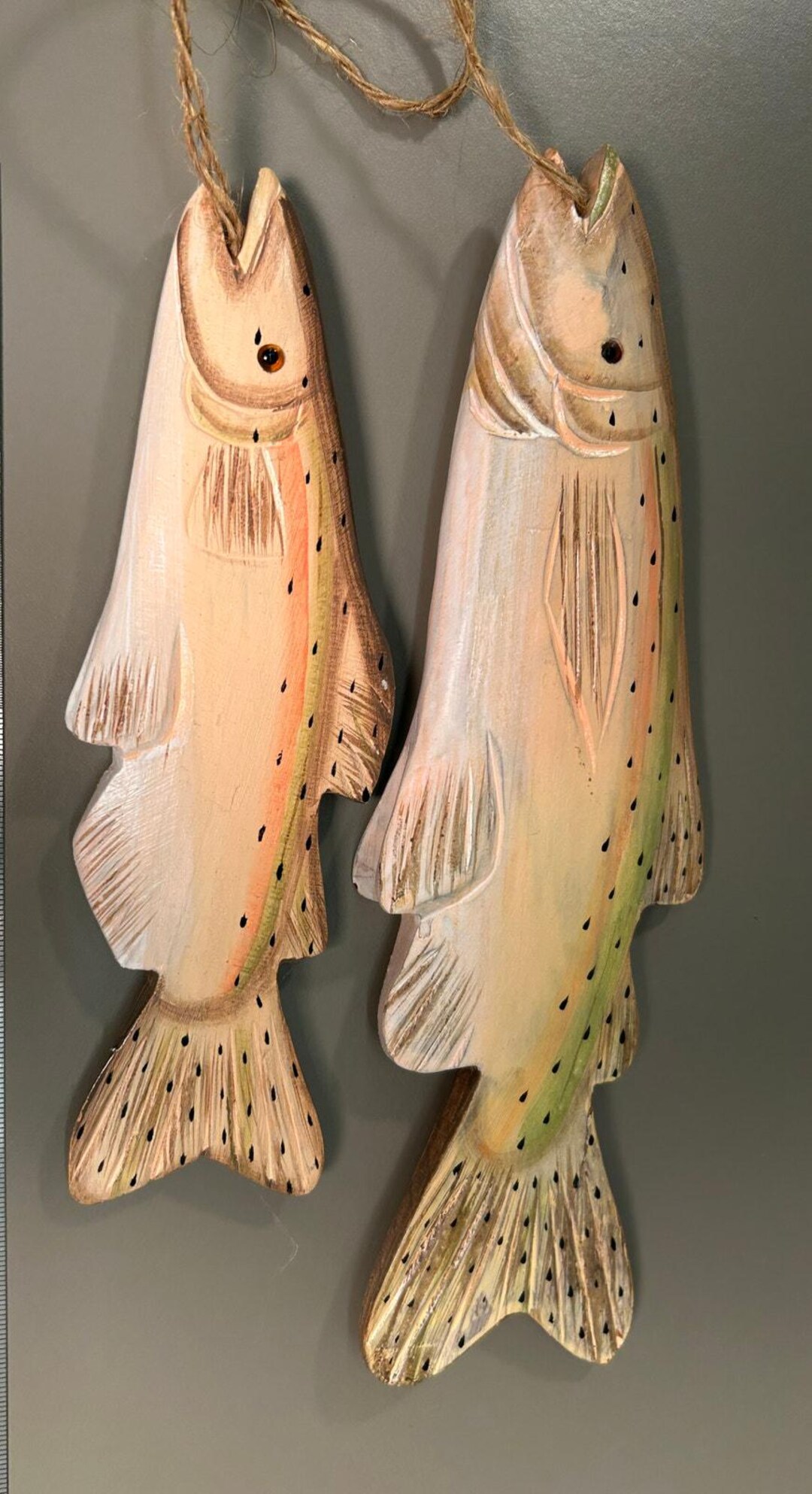 Carved Wood Fish Stringer BUNDLE – Rainbow Trout & Northern Pike ...