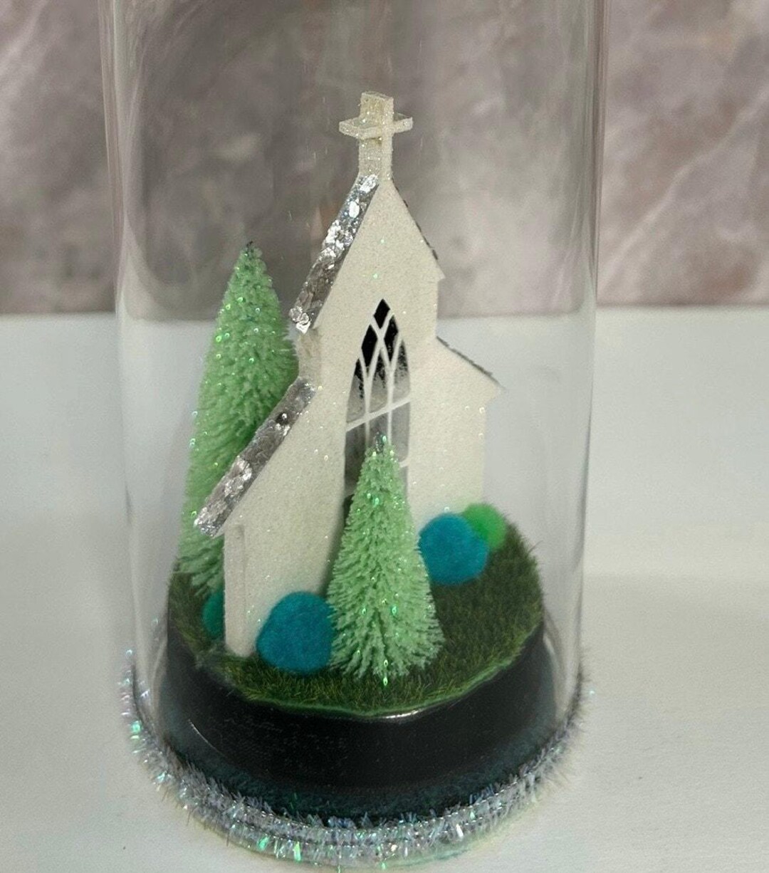 Christian Decor Mini Wood Church, Hand Crafted Silver Holiday Keepsake ...