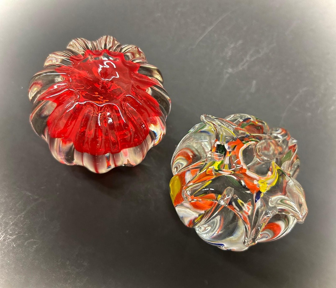 Art Glass Paperweights, Harvest Theme Confetti and Crimson, VTG Japan ...