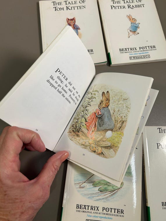 6 Beatrix Potter mini book set + 18 vintage wood alph… - Gem